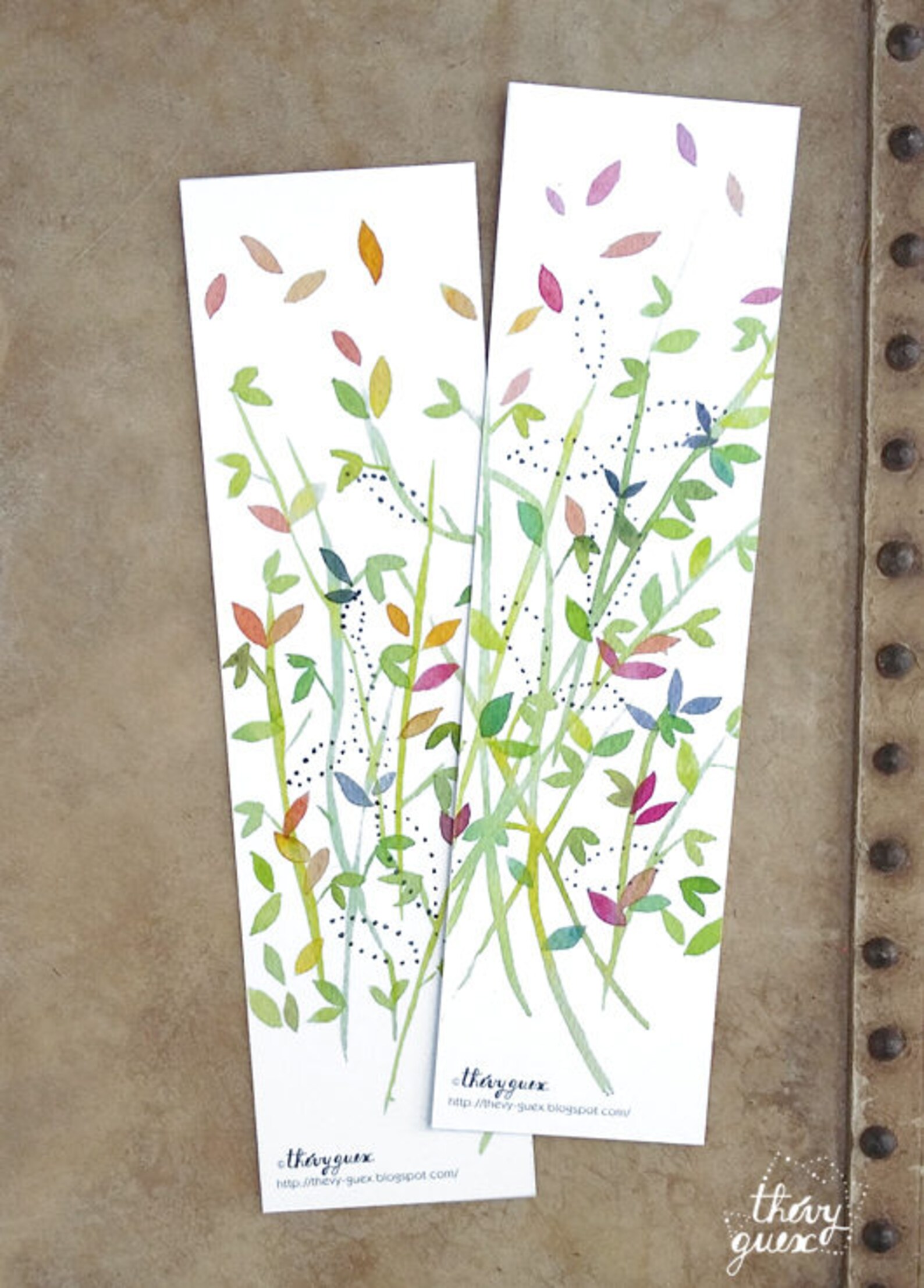 Botanical Foliage Green Leaves Watercolor Illustration Bookmarks Set ...