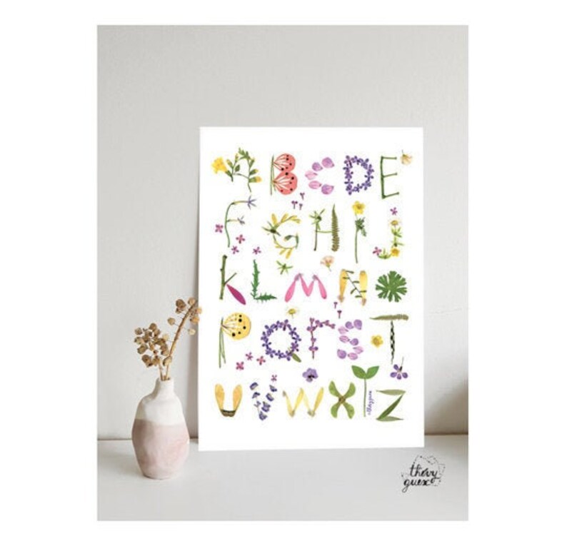 Botanical Herbarium Alphabet Flower Botanical Wall Art Poster | Etsy