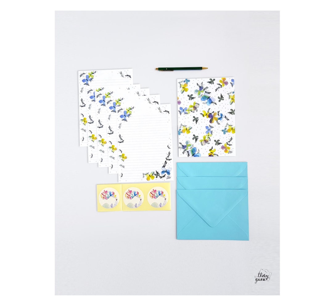 Botanical Dragonfly Writing Paper Set, Watercolor Illustration Letter ...
