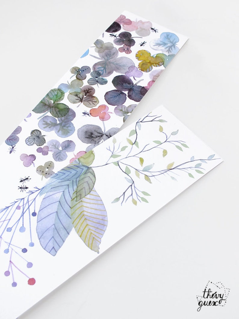 Set of Two Flower Botanical Watercolor Paper Bookmarks Book | Etsy