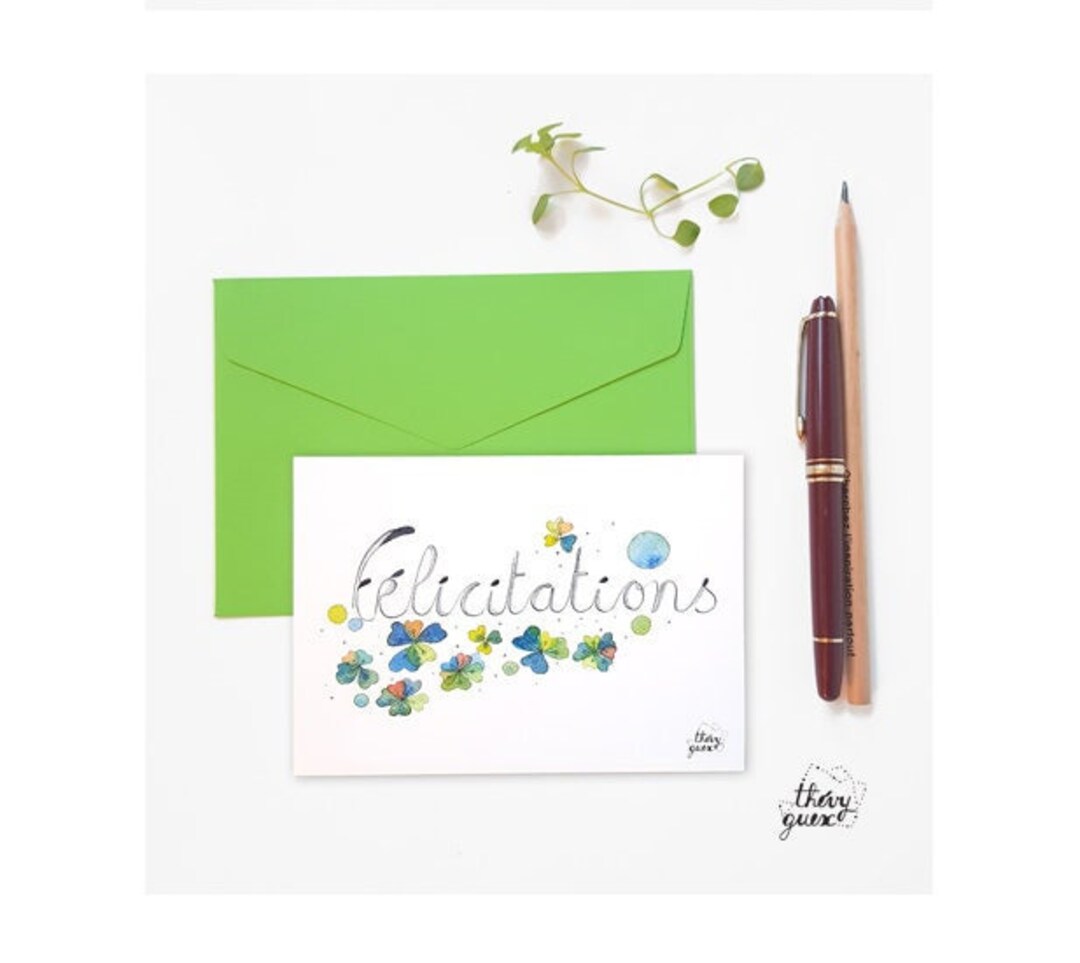 Carte Félicitations illustrée d'une aquarelle botanique florale pour un ...