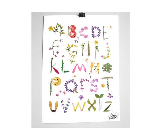 Botanical herbarium alphabet flower botanical wall art poster | Etsy