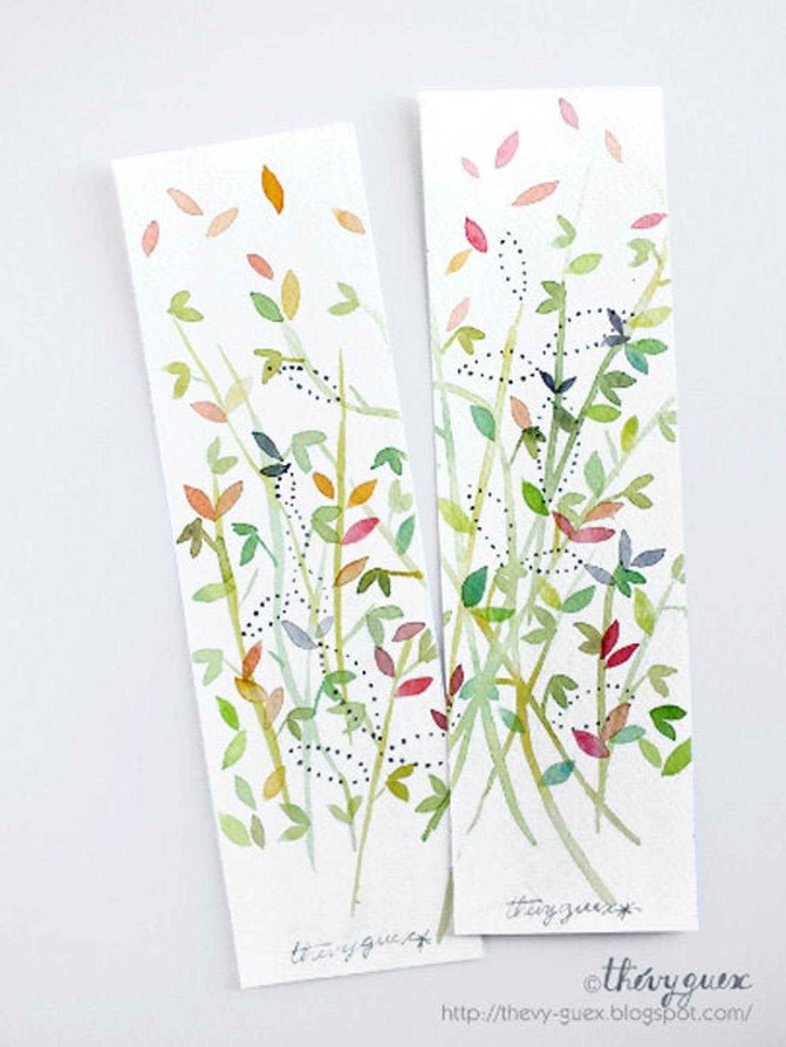 Botanical Foliage Green Leaves Watercolor Illustration Bookmarks Set ...