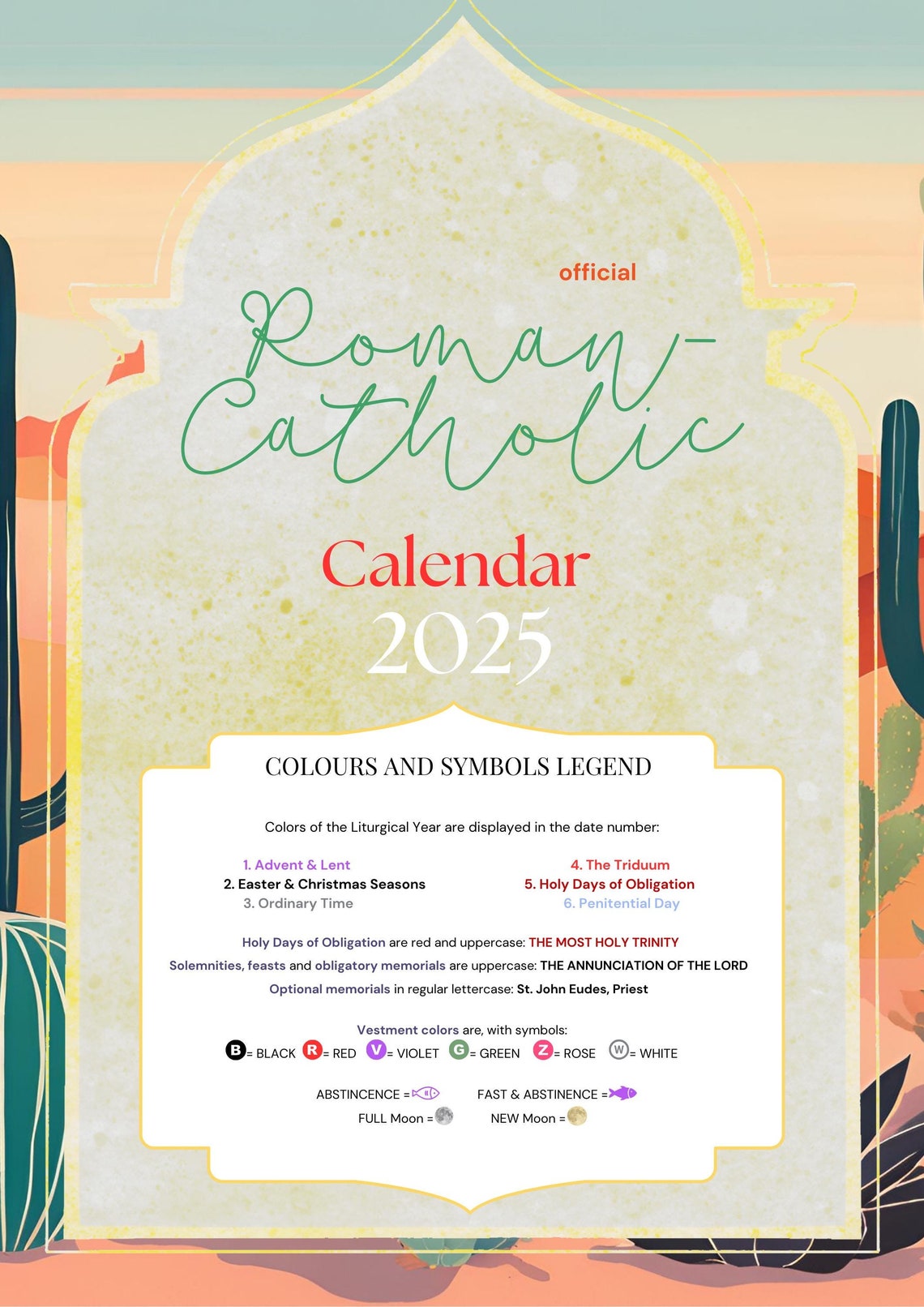 Digital Roman-catholic Calendar 2025 - Retro Desert - Etsy
