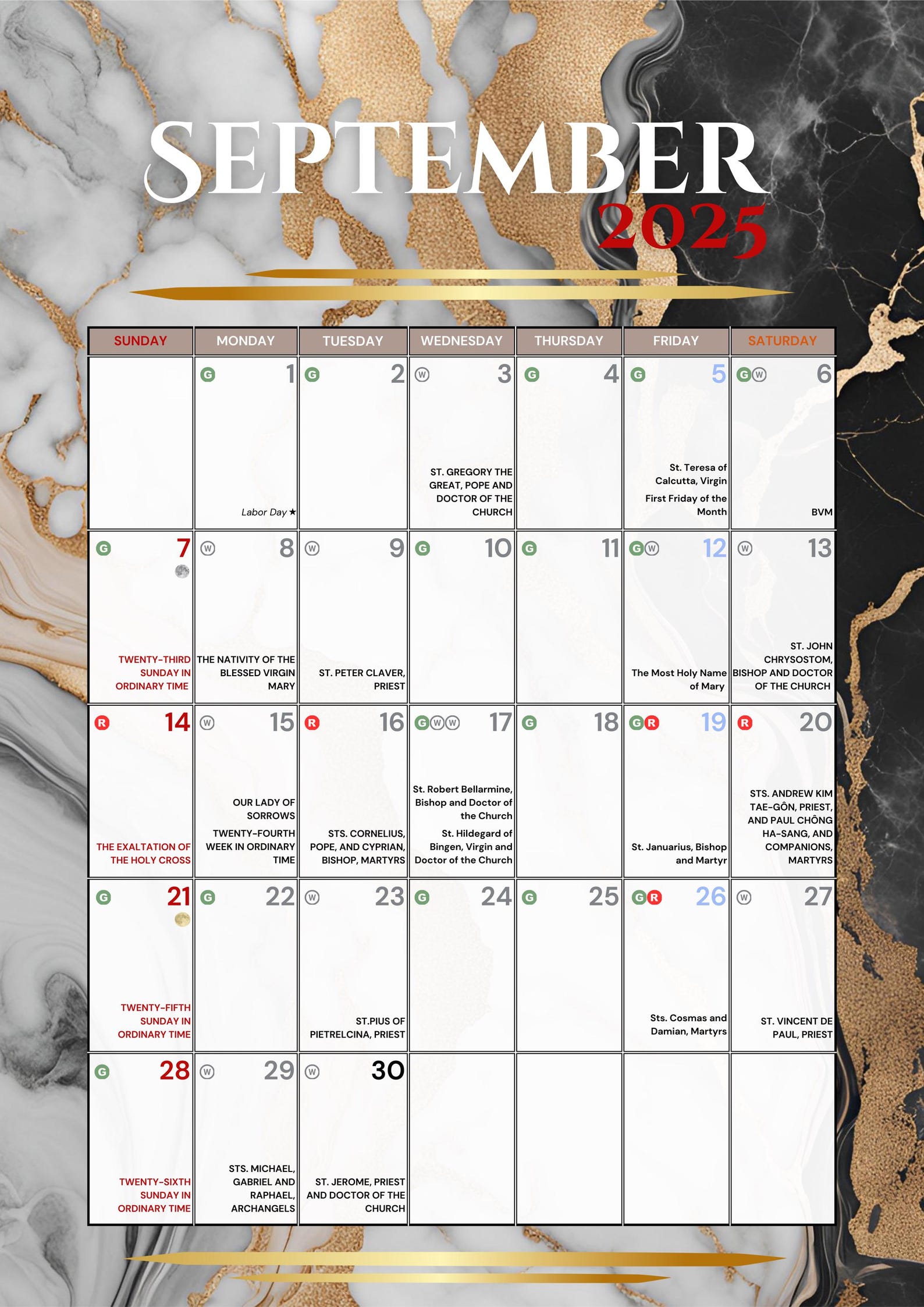 Digital Roman-catholic Calendar 2025 - Marble - Etsy