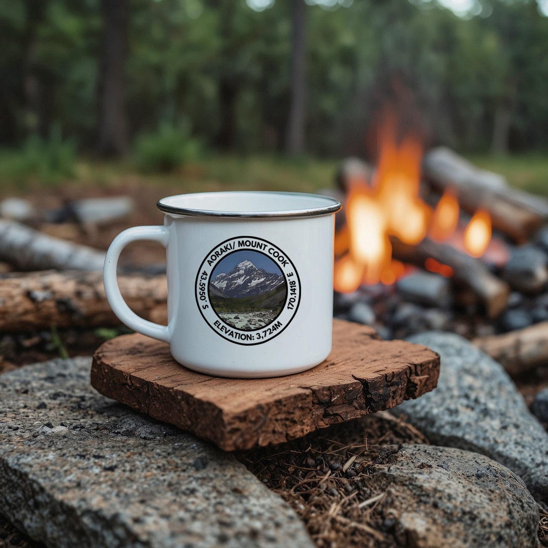 Steel Mug Aoraki/ Mount Cook White Enamel Mug, Survival Mug, Outdoor ...