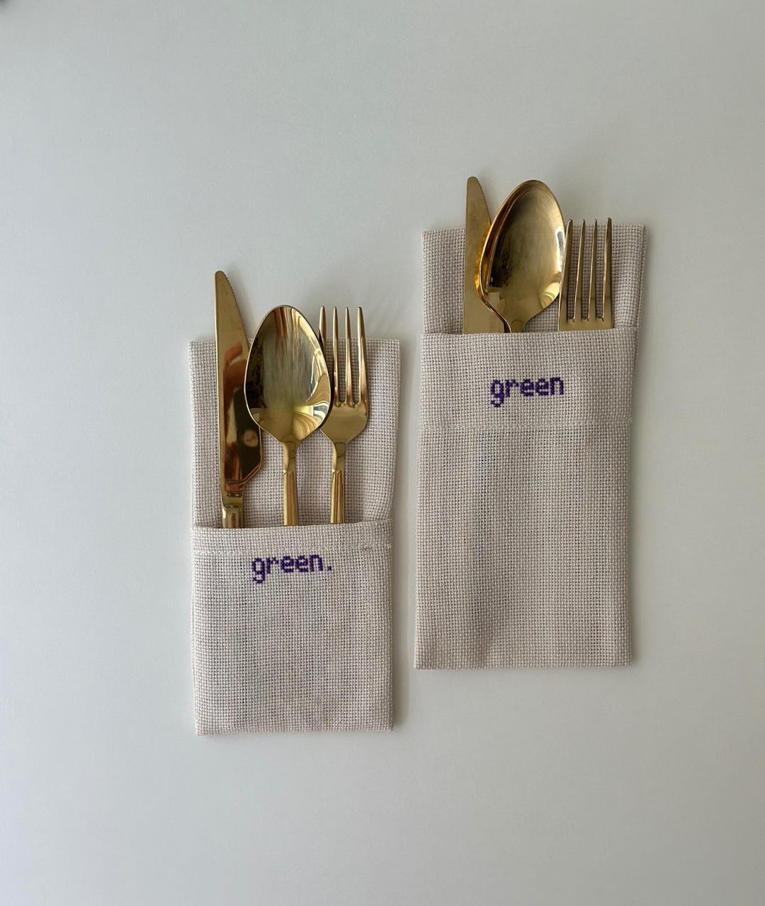 Hand-embroidered Linen Cutlery Pocket: Green? - Etsy