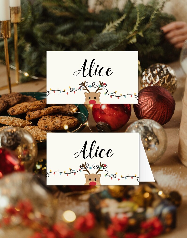 Personalised Christmas Place Cards EDITABLE TEMPLATES, Colourful ...