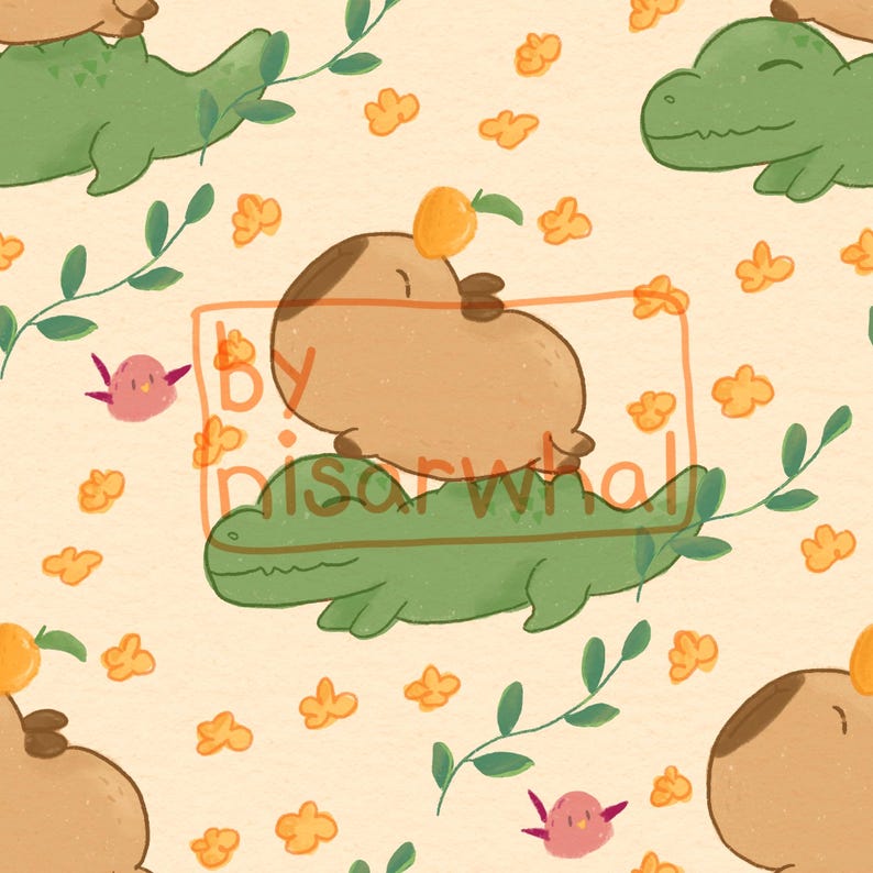 Capybara Alligator Seamless Pattern | Digital Fabric Design for Craft ...