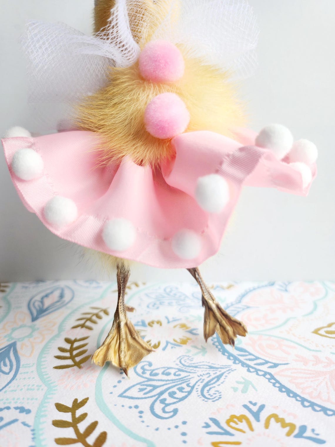 Pierrot Taxidermy Yellow Duckling, Pink Pom Pom Silly Sad Duck Clown ...