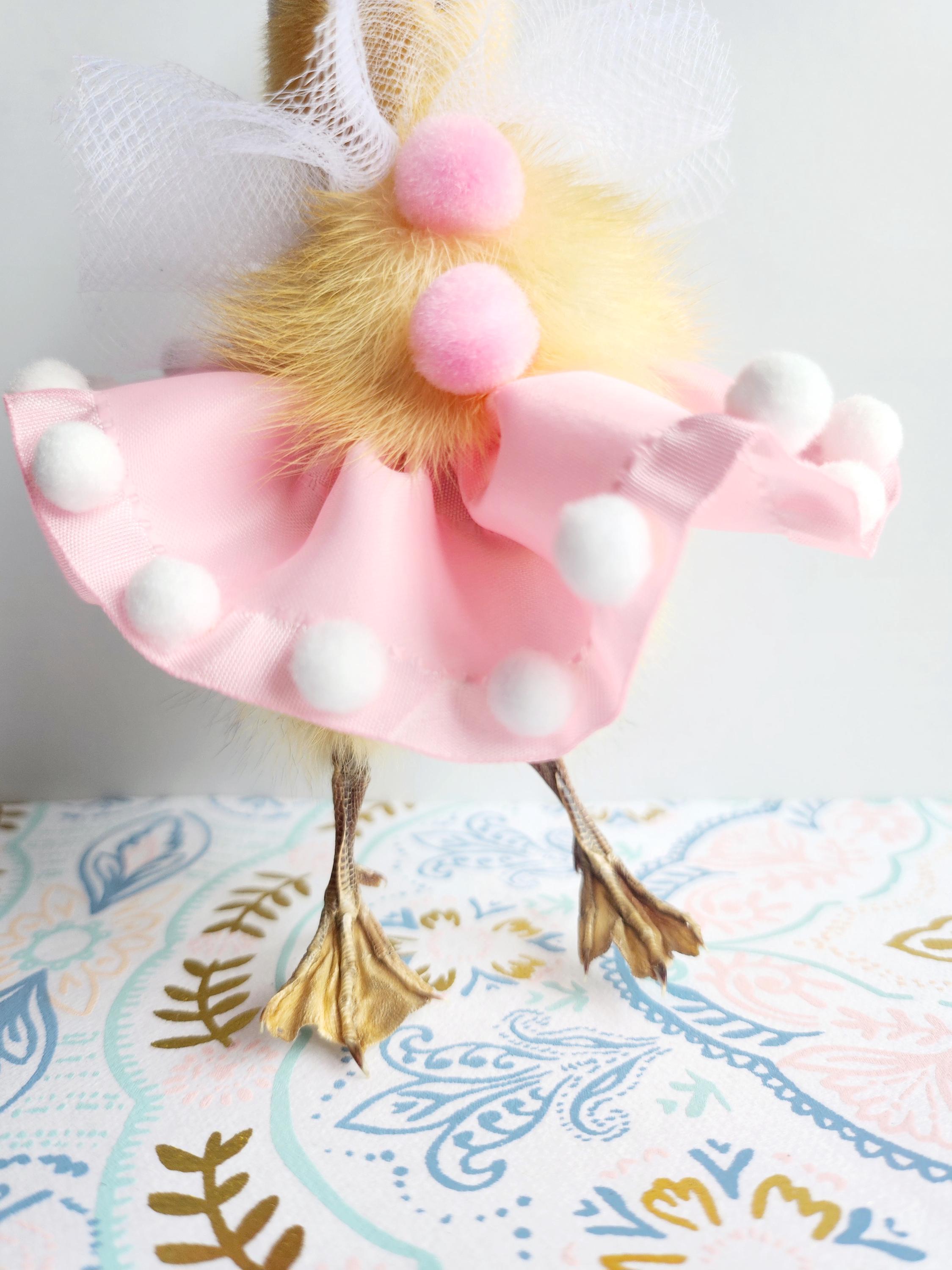 Pierrot Taxidermy Yellow Duckling, Pink Pom Pom Silly Sad Duck Clown ...