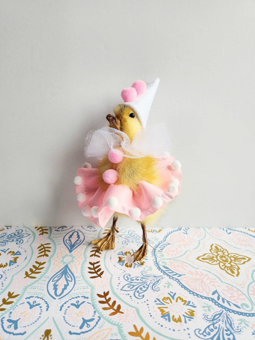 Pierrot Taxidermy Yellow Duckling, Pink Pom Pom Silly Sad Duck Clown ...