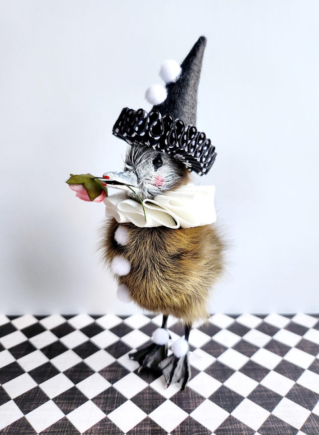 Pierrot Weird Bad Taxidermy Duckling With Rose, Full Face Paint, White ...