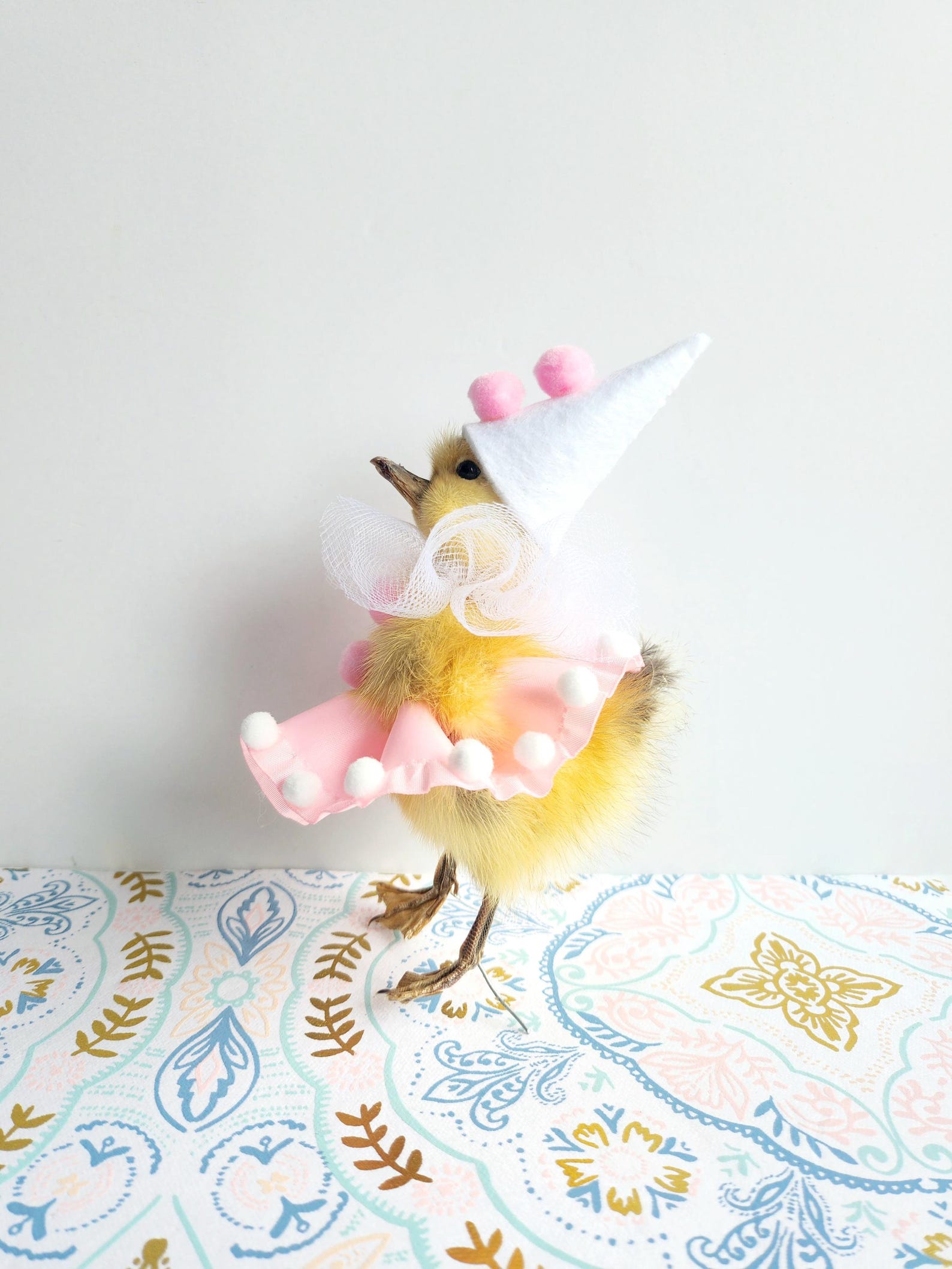 Pierrot Taxidermy Yellow Duckling, Pink Pom Pom Silly Sad Duck Clown ...