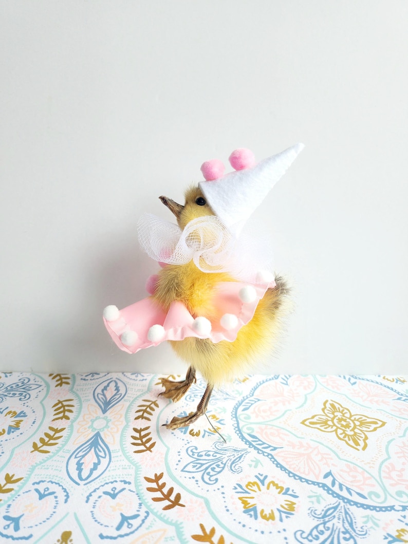 Pierrot Taxidermy Yellow Duckling, Pink Pom Pom Silly Sad Duck Clown ...
