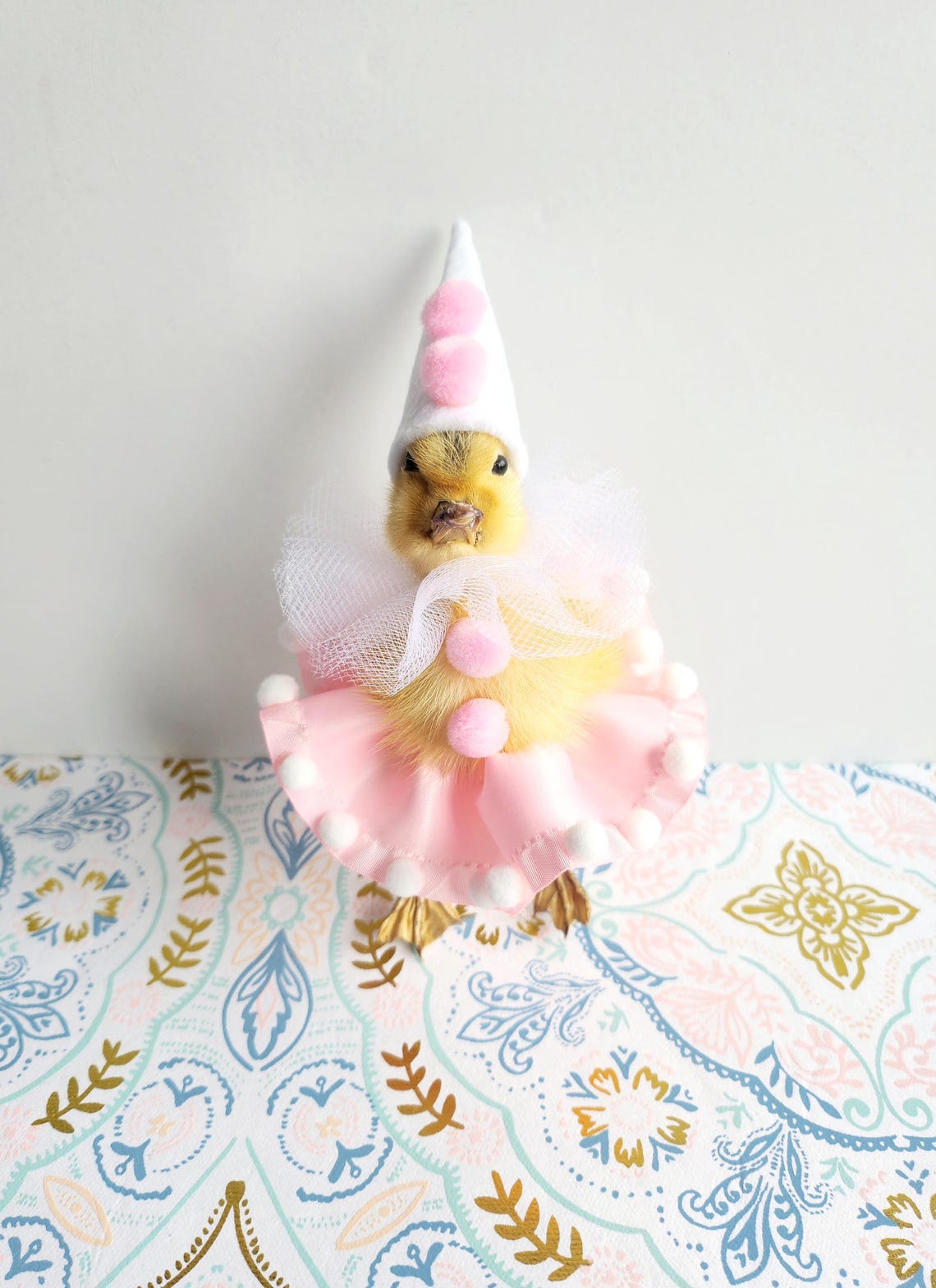 Pierrot Taxidermy Yellow Duckling, Pink Pom Pom Silly Sad Duck Clown ...