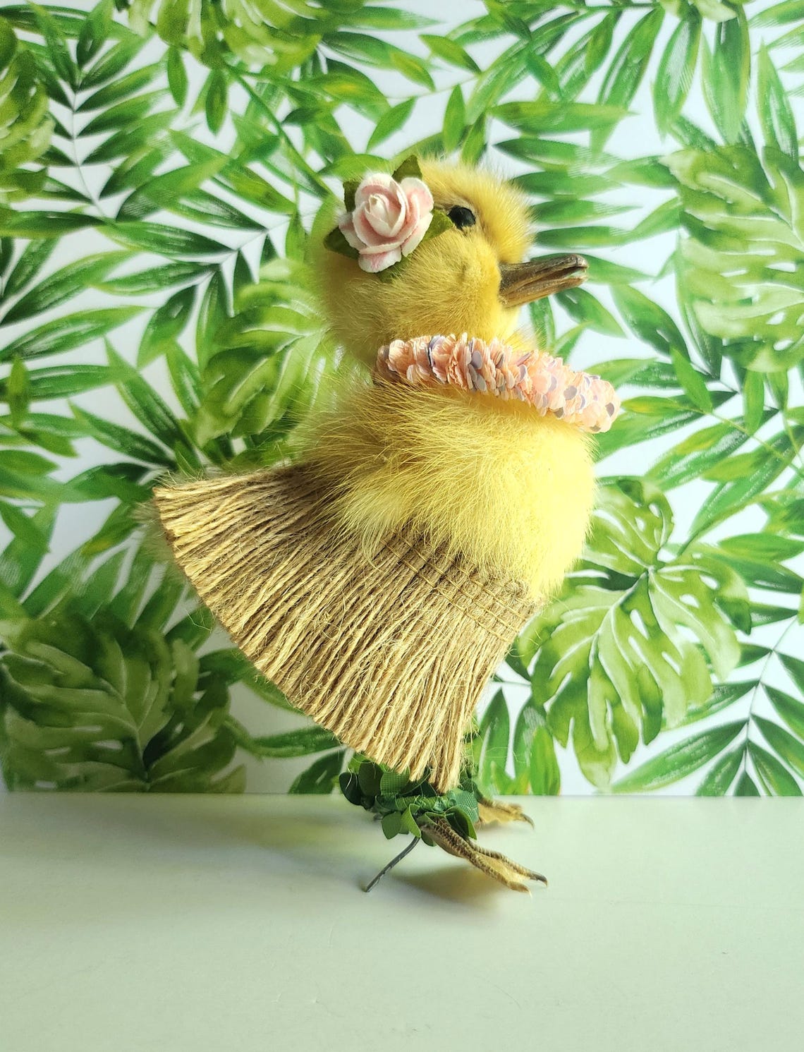 Hula Girl Yellow Duckling Taxidermy, Polynesian Dancer Duck Doll ...