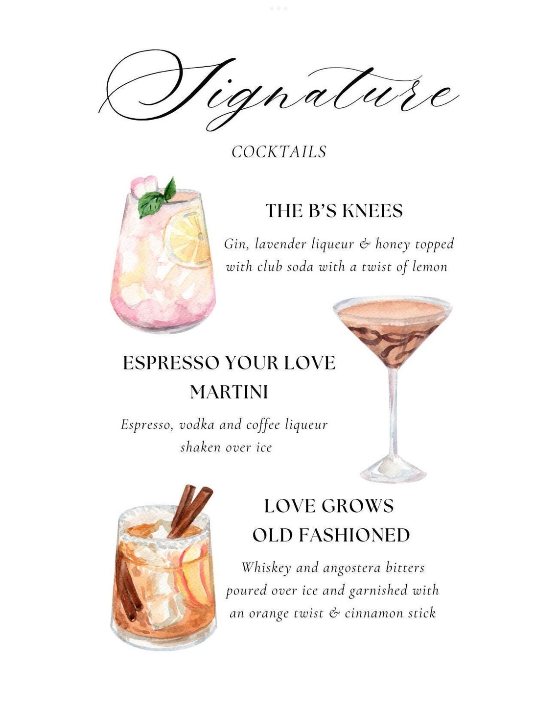 Signature Cocktail Menu - DOWNLOADABLE TEMPLATE - Etsy