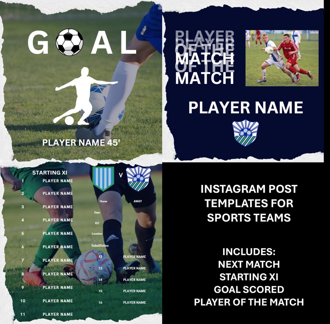 Editable Football Soccer Instagram Post Templates Starting XI Full Time ...