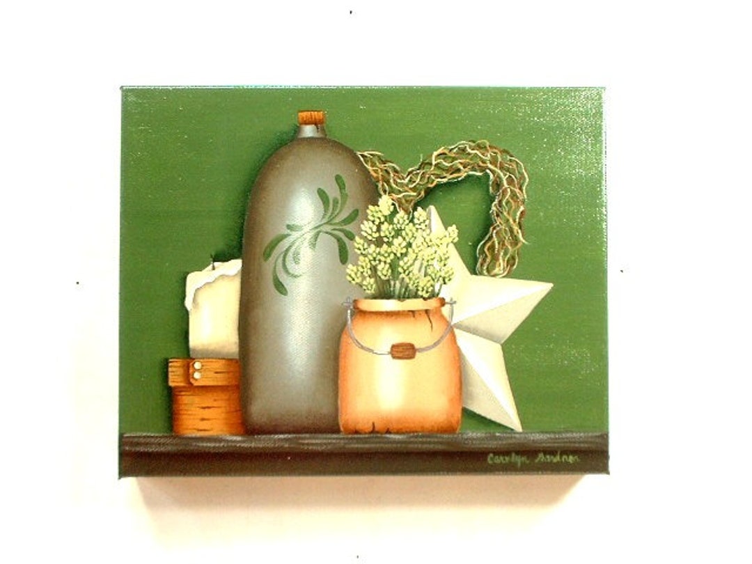 Hand Painted Vintage Pottery 831, Country Primitives Style Design ...