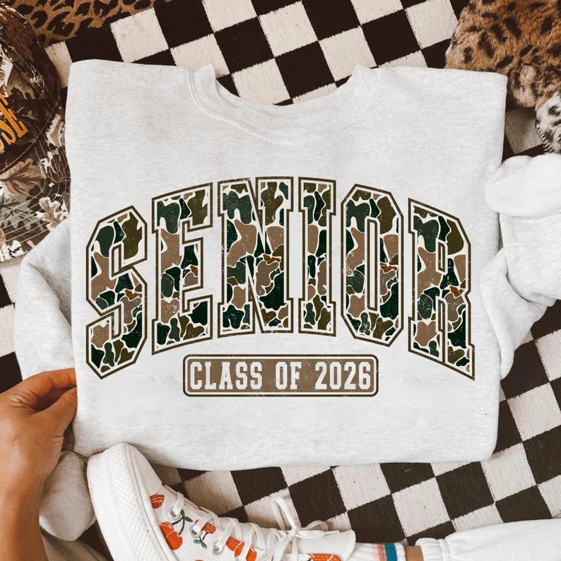 Retro Camo Senior 2026 Design, Graduation Shirt Png, High School Shirt ...