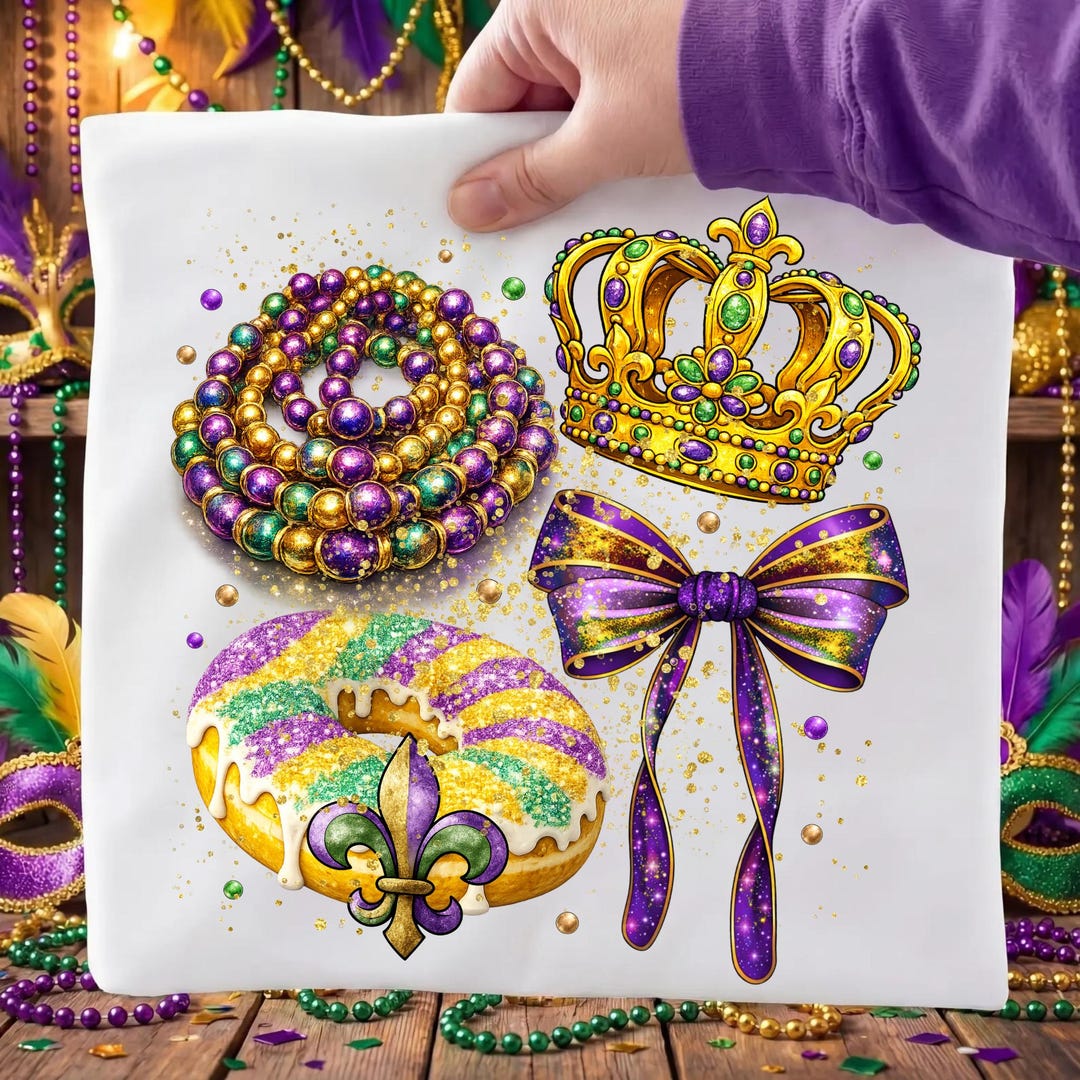 Glitter Mardi Gras Bow Design, King Cake PNG, Fat Tuesday Shirt PNG ...