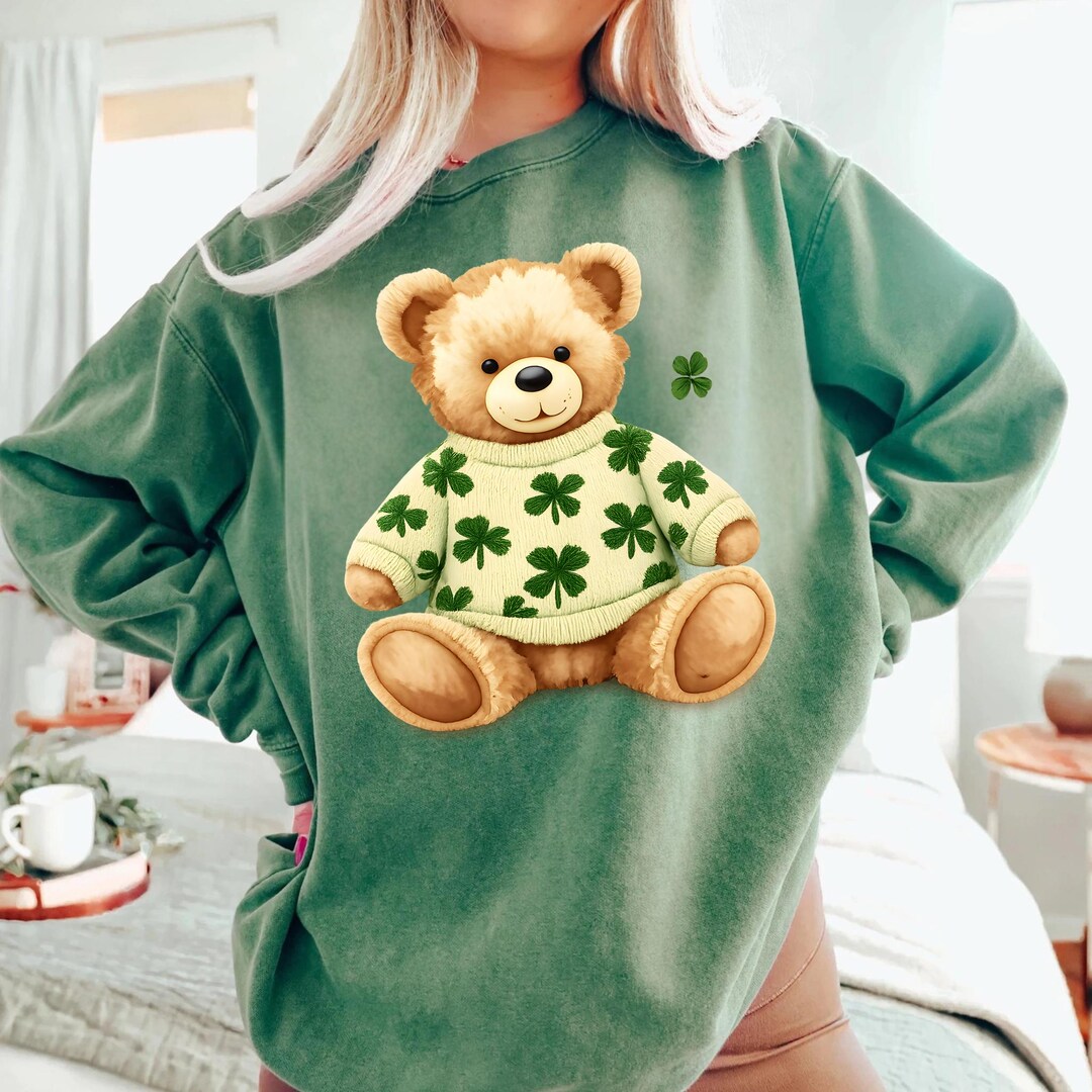 St Patricks Day Teddy Bear PNG, Lucky Shamrock Sublimation, Lucky Bear ...