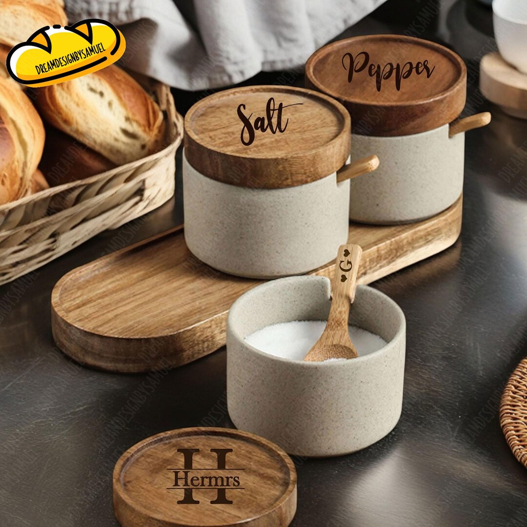 Personalized Practical Salt Box With Lid, Engraved Initial Salt Box ...