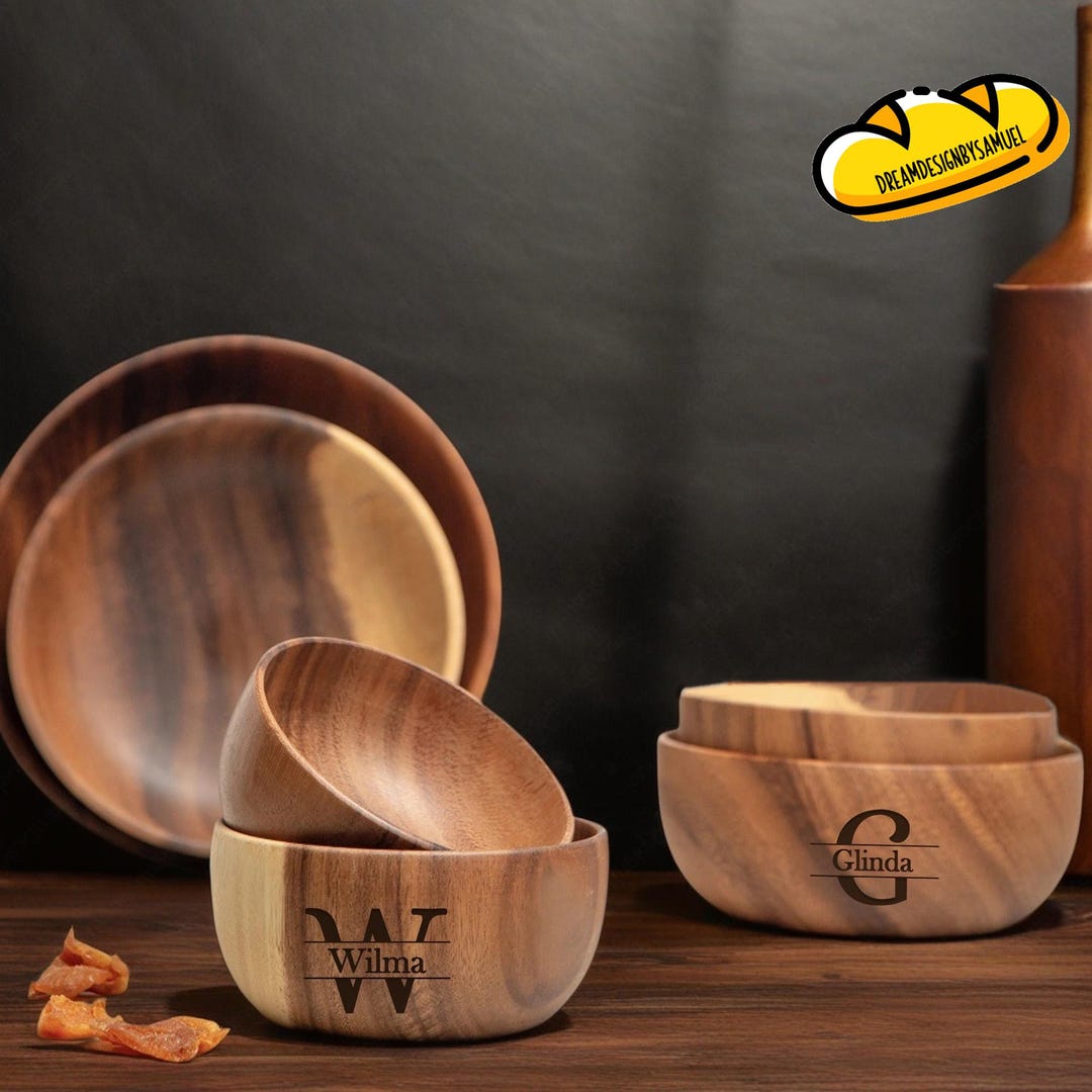 Custom Name Acacia Wood Bowl,personalized Acacia Wood Salad Bowl ...