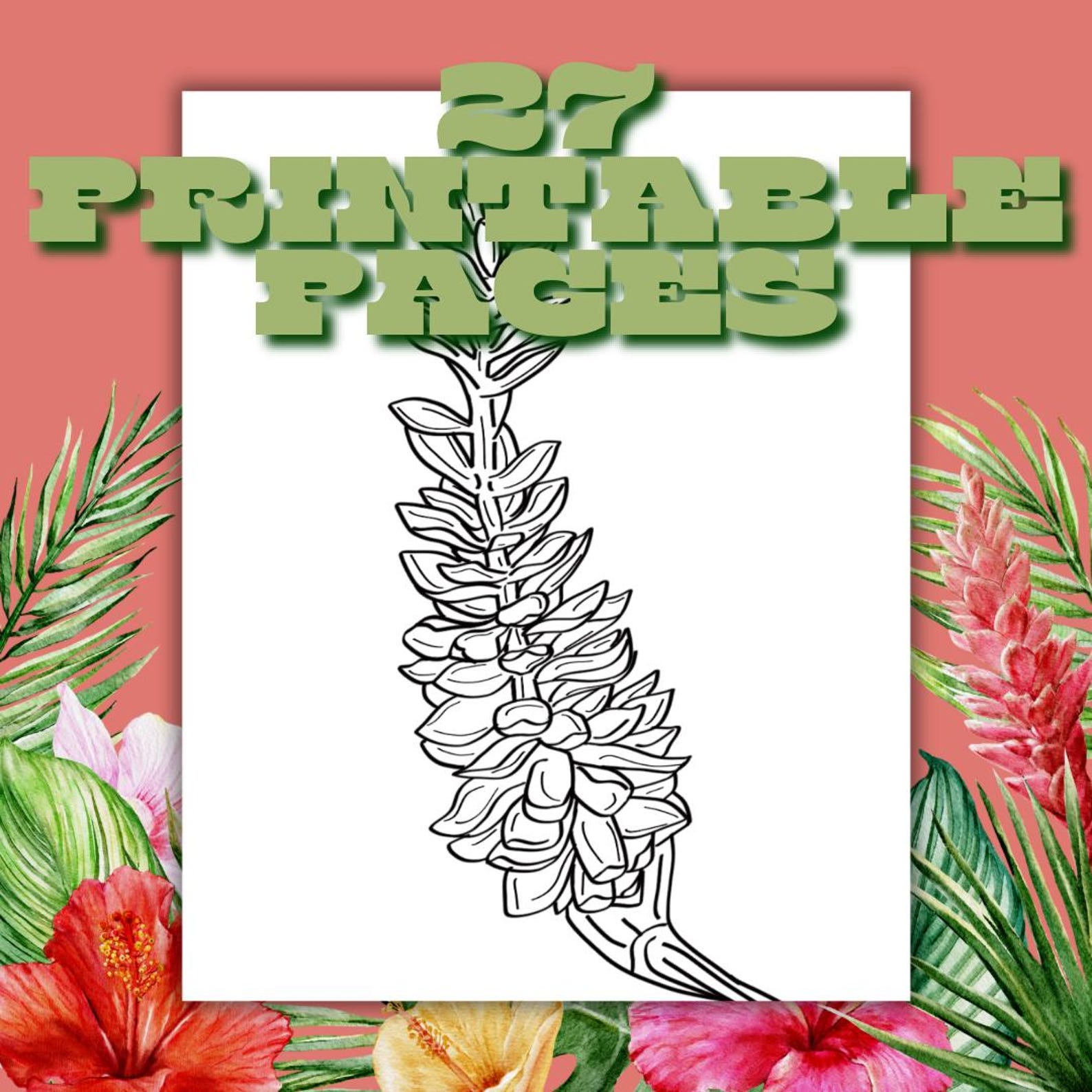 Tropical Flowers Coloring Pages, Printable Digital Download, Digital ...