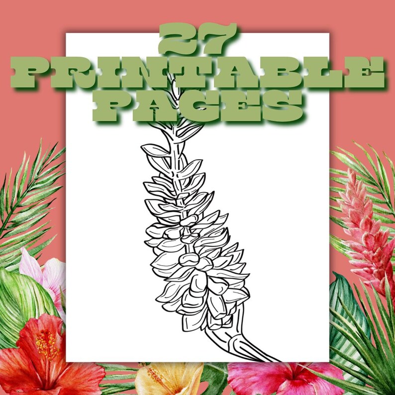Tropical Flowers Coloring Pages, Printable Digital Download, Digital ...