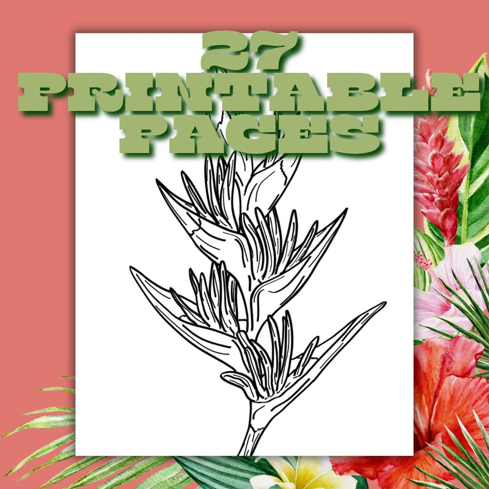 Tropical Flowers Coloring Pages, Printable Digital Download, Digital ...