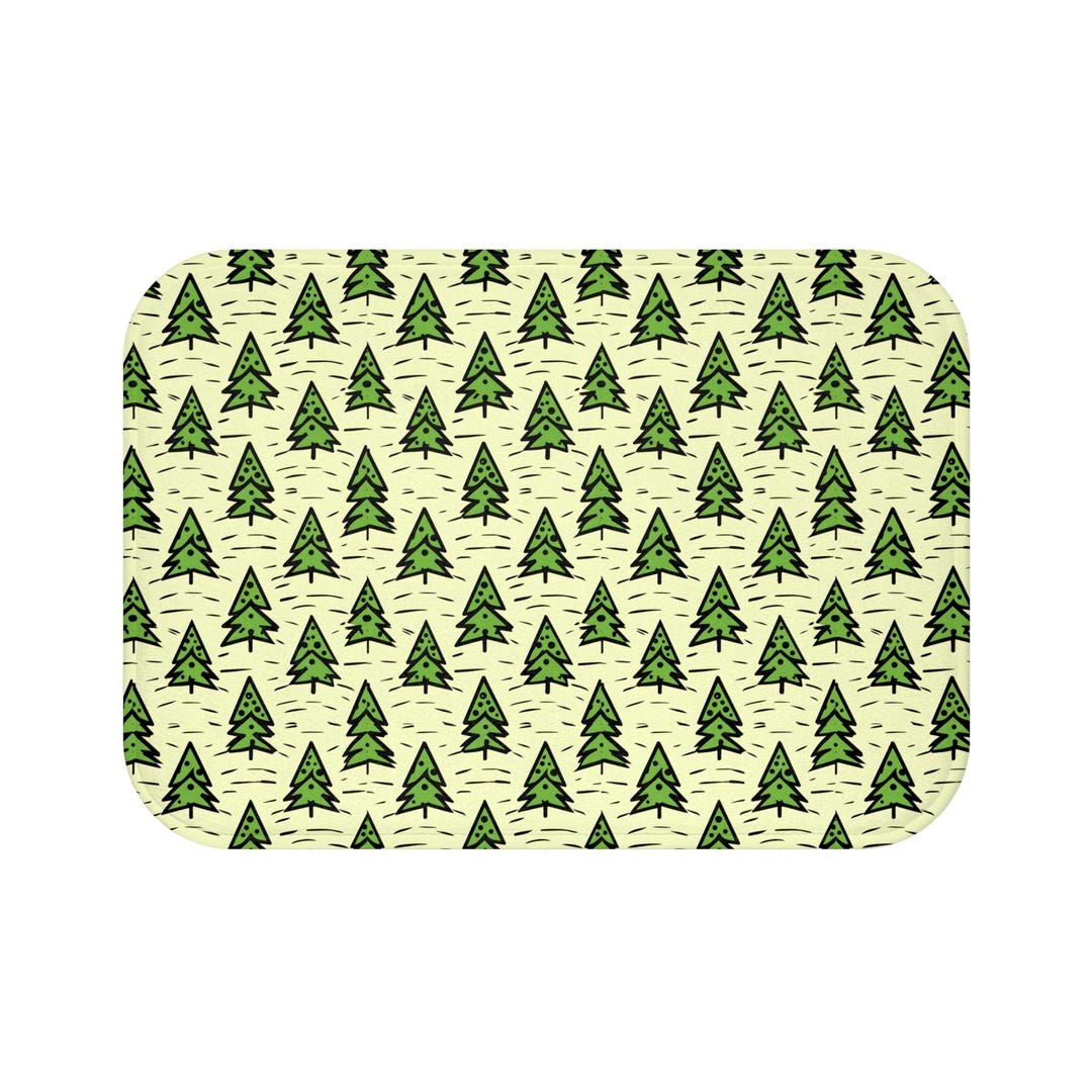 Vintage Christmas Tree Bath Mat Holiday Bathroom Decor, Festive Kitchen ...