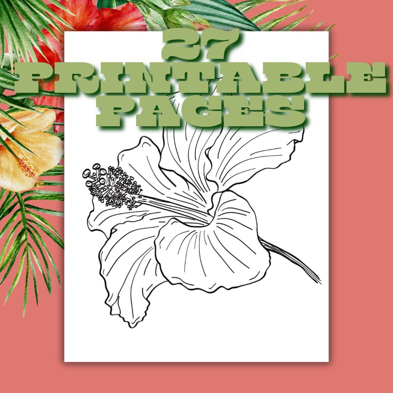 Tropical Flowers Coloring Pages, Printable Digital Download, Digital ...