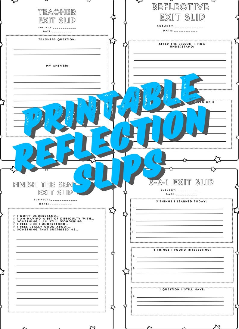 Printable Exit Slips, Reflection Worksheets for Classrooms, Instant ...