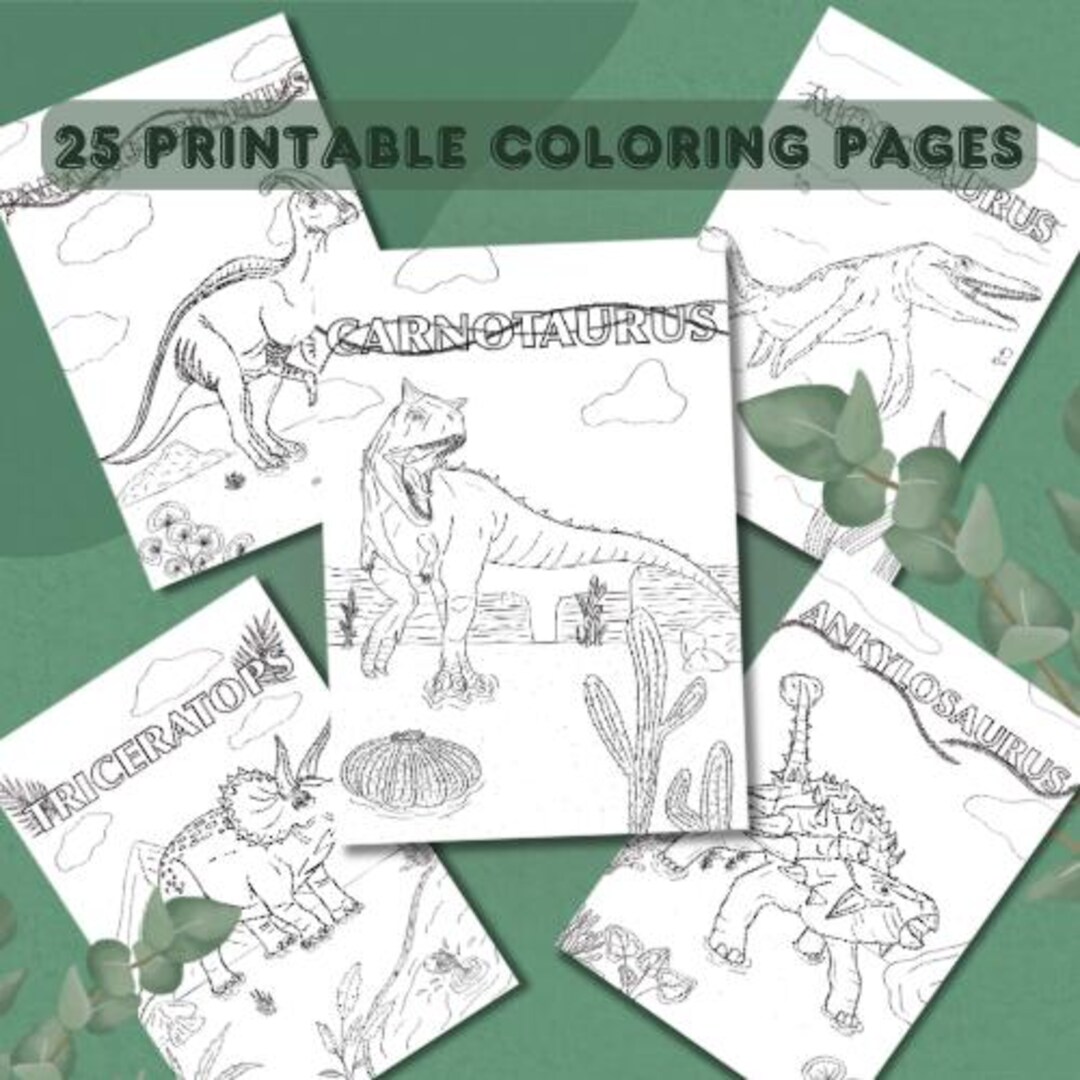 Digital Dinosaur Coloring Pages, Dinosaur Printable, Kids Coloring ...