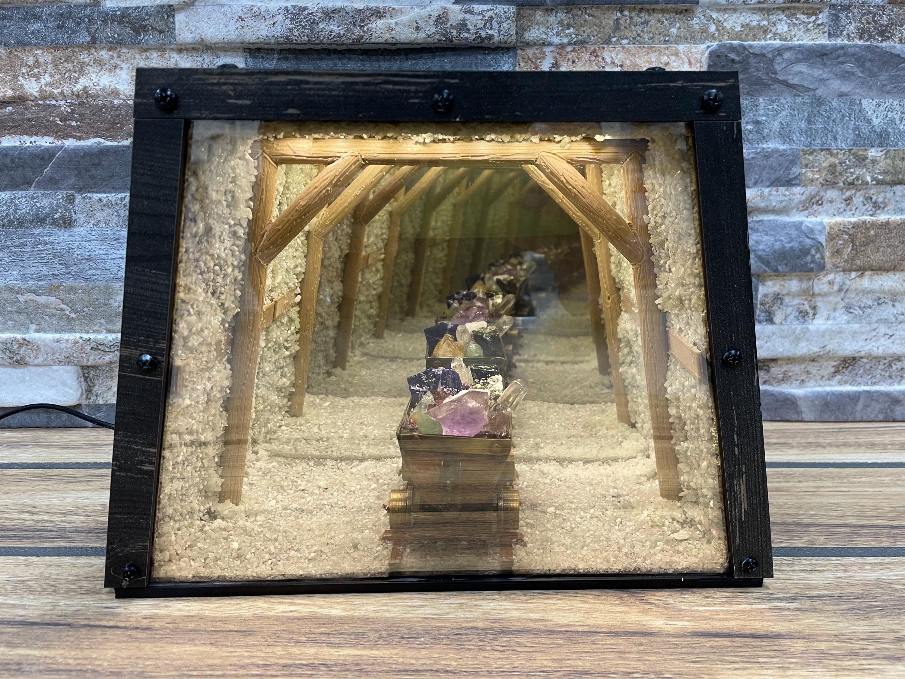 Handcrafted Infinity Mirror Mine Tunnel: Crystal Stone Mining Cart ...
