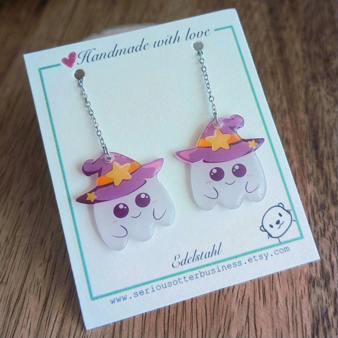 Earrings Ghost With Witch Hat as Classic Earrings or for Threading Made ...