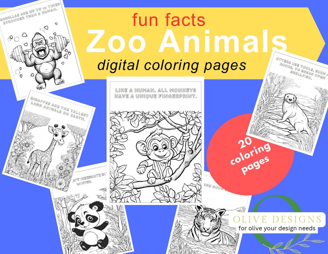 Fun Facts Zoo Animals Digital Coloring Pages - Etsy