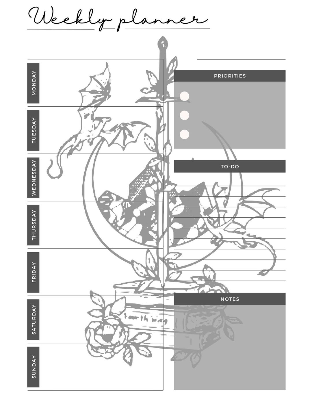 Dragon Fantasy Weekly Planner - Etsy