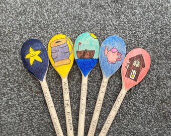 Set of 6 Nursery Rhyme Story Spoons. Choose Any 6 From 24 Designs ...