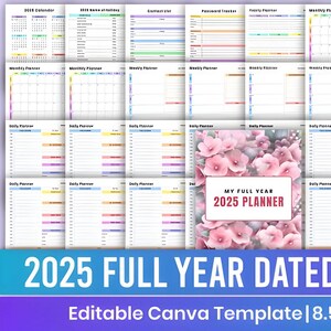 2025 Full Year Fully Editable Dated Planner Template, Canva Digital ...