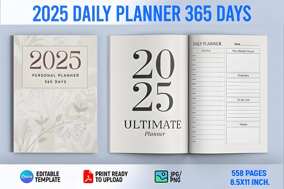 2025 Daily Planner, 365 Days Printable Digital Planner for Goal Setting ...