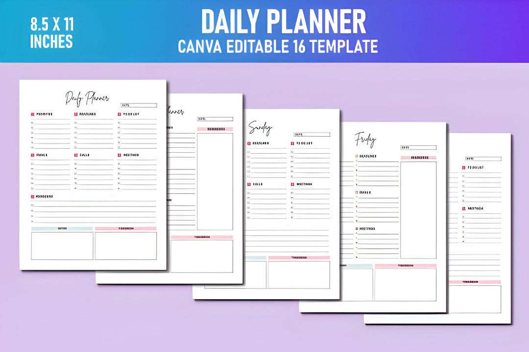 Editable Daily Planner Canva Template for KDP Interiors Printable ...