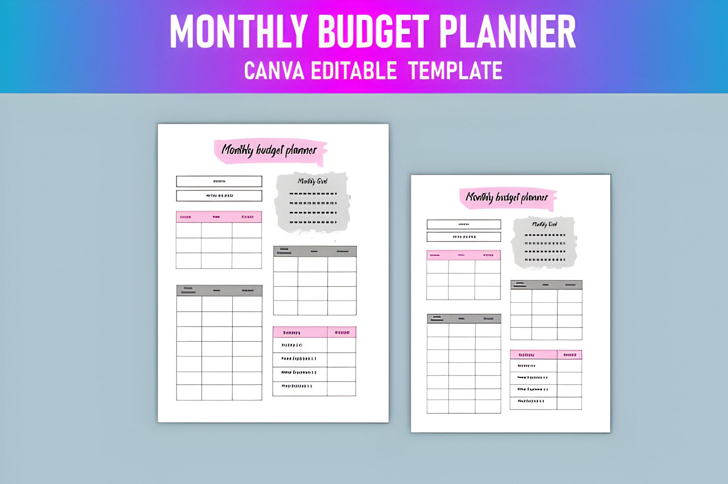 Editable Monthly Budget Planner & Expense Tracker Canva Template for ...
