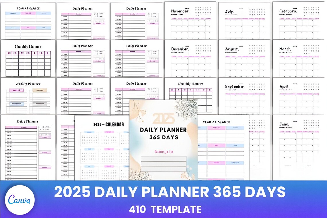 2025 Daily Planner 365 Day Printable Canva Template, Editable Planner ...