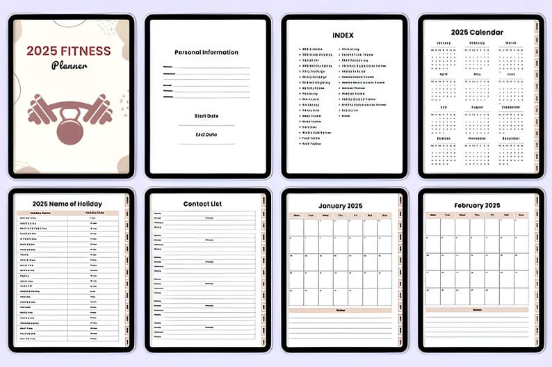 2025 Fitness Planner Canva Template, Editable KDP Wellness Planner ...