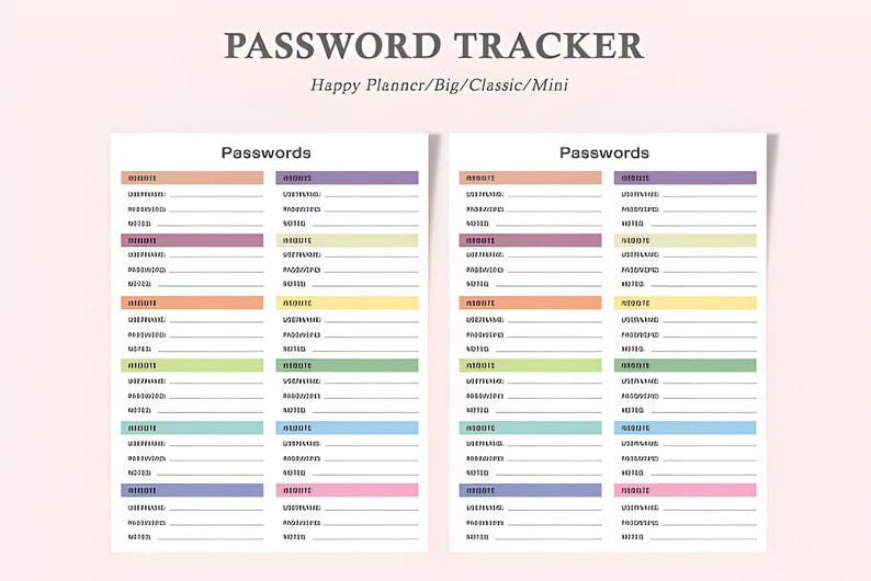 Password Tracker and Keeper Printable Password Organizer Digital ...