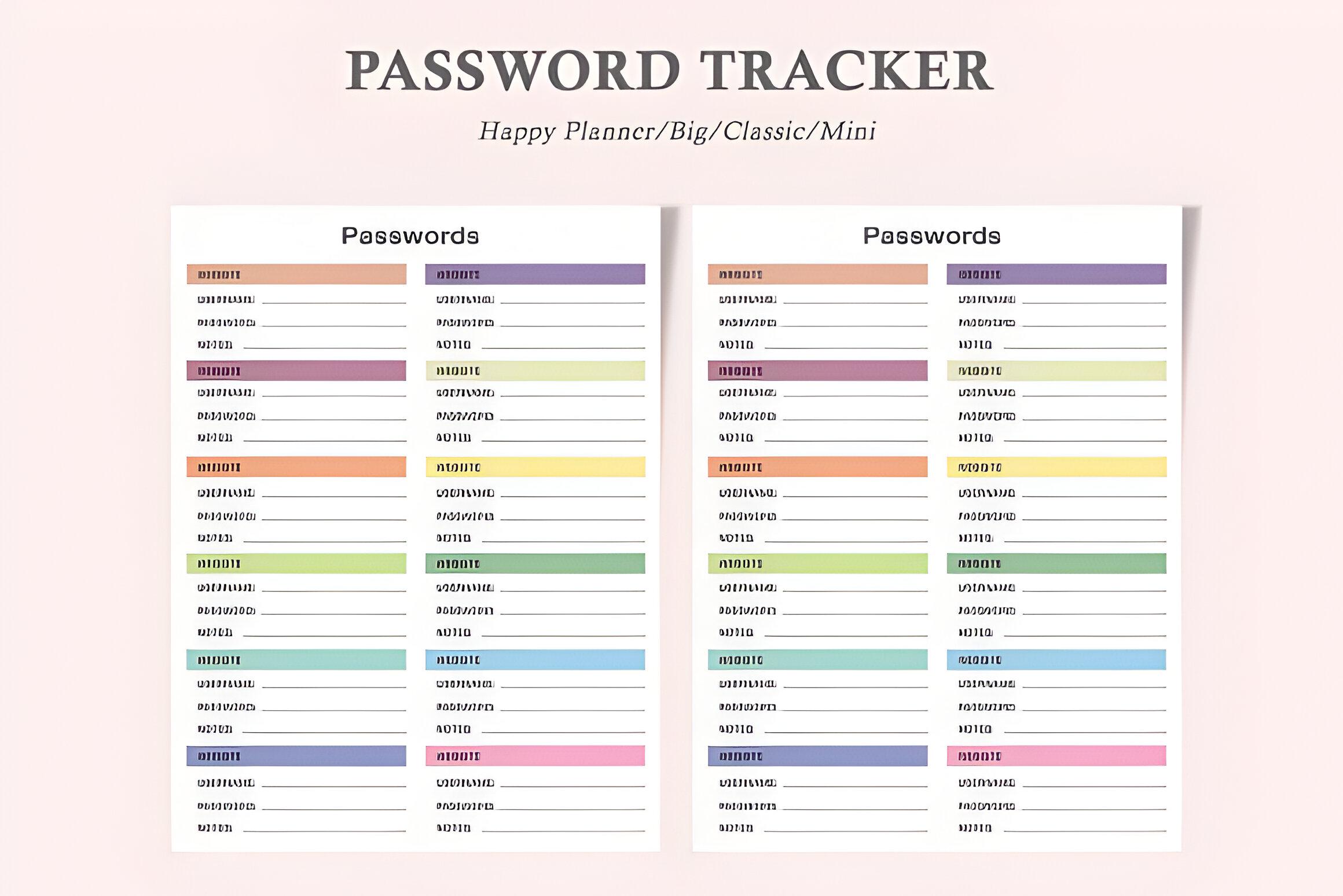 Password Tracker and Keeper Printable Password Organizer Digital ...
