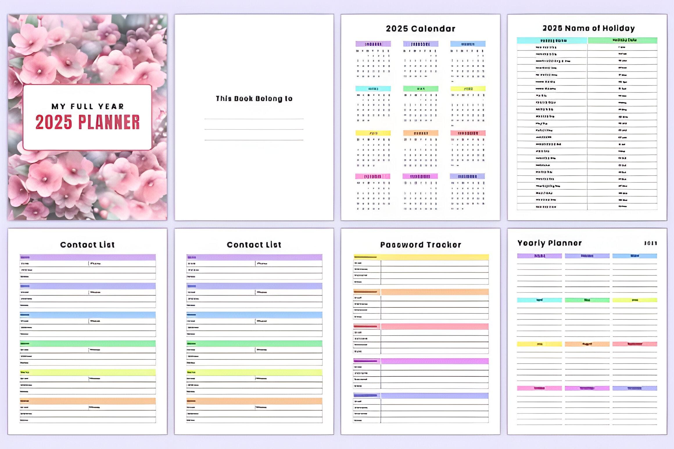 2025 Full Year Fully Editable Dated Planner Template, Canva Digital ...